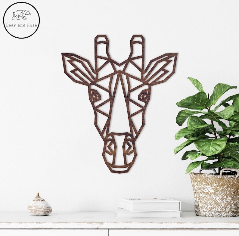 Giraffe Geometric Head - Wooden Wall Art - Home Nursery - Animal Safari ...