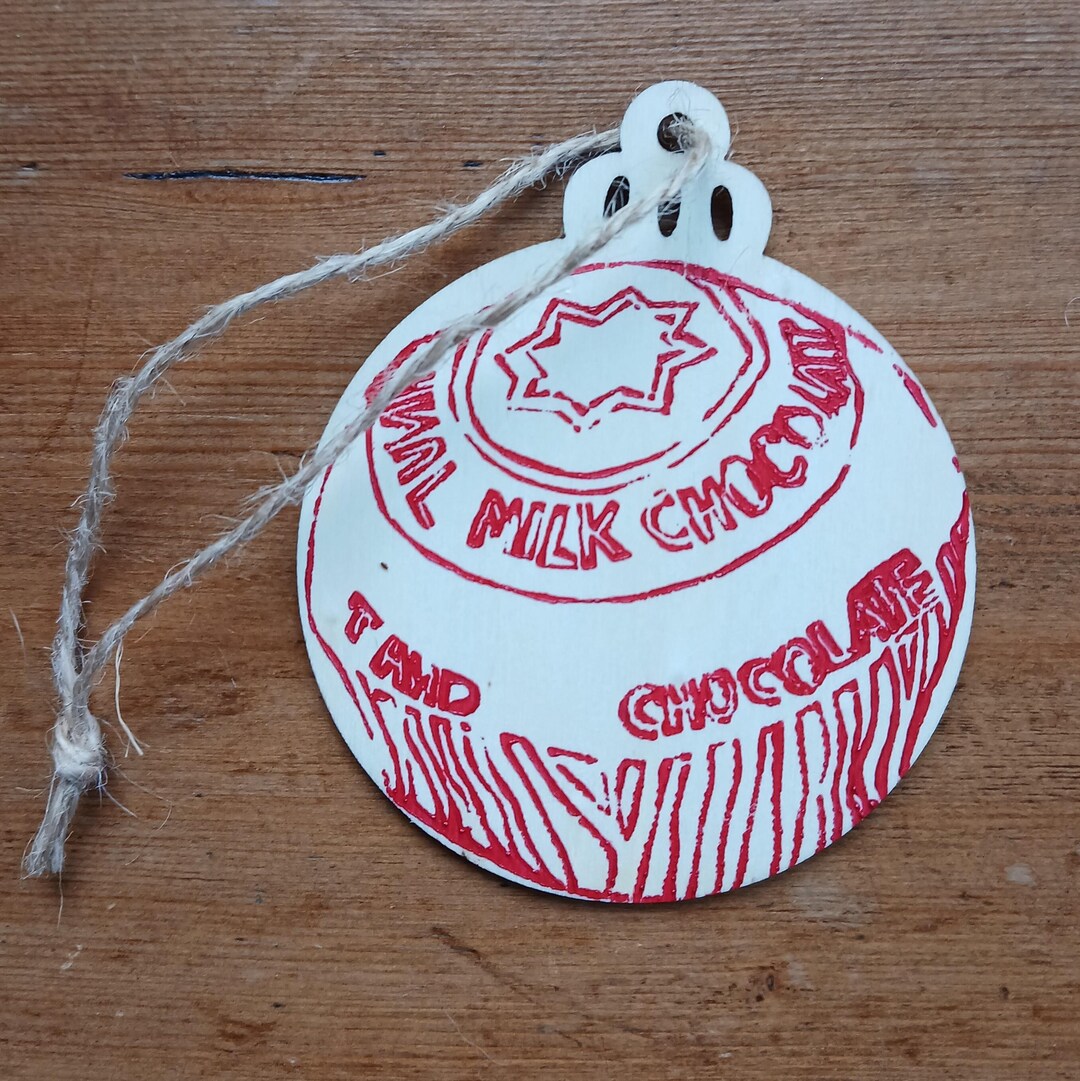 Inverted Tunnocks Teacake, Handprinted Christmas Bauble - Etsy
