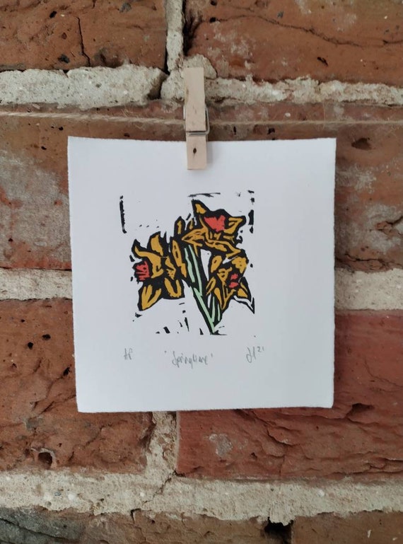 Daffodils Original Lino Cut 'Springtime' 2021 Signed Prints Wood ...