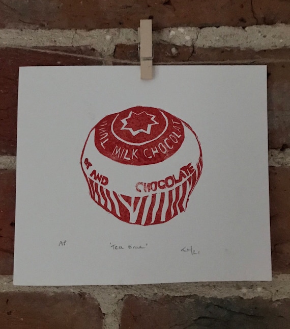 Original Linocut tunnocks Teacake - Etsy