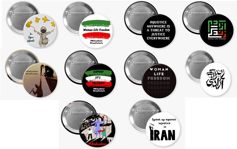 Woman Life Freedom Buttons Ten 10 Iran Women's Movement Buttons ...
