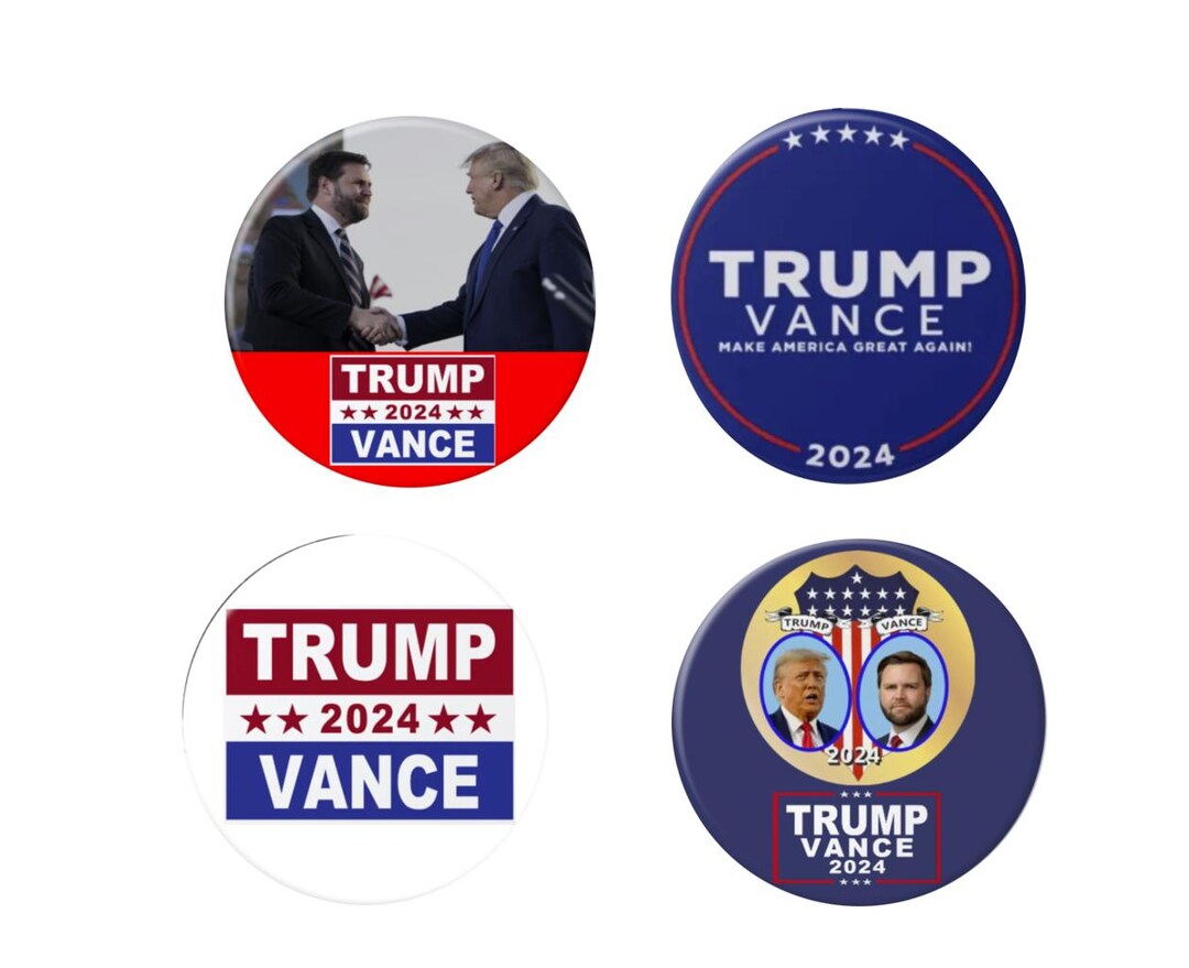 Trump Vance 2024 Buttons (4-pack) - Trump / Vance for President Pins (2 ...