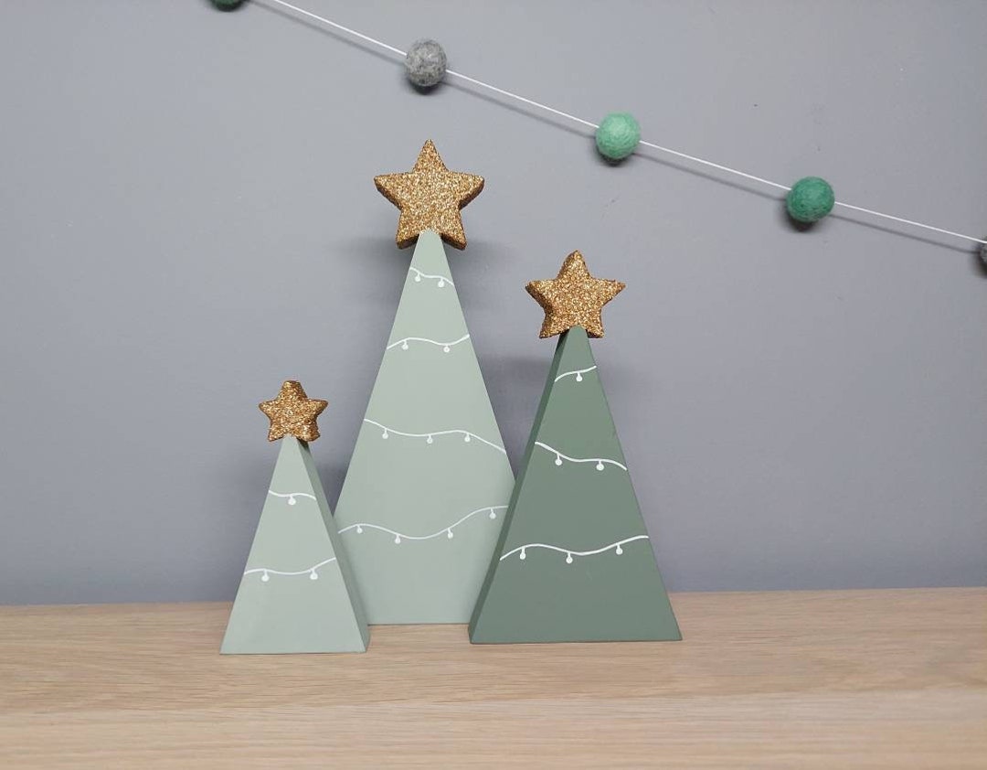 Wooden Christmas Tree Trio, Hand Painted Tree, Christmas, Gift Ideas ...