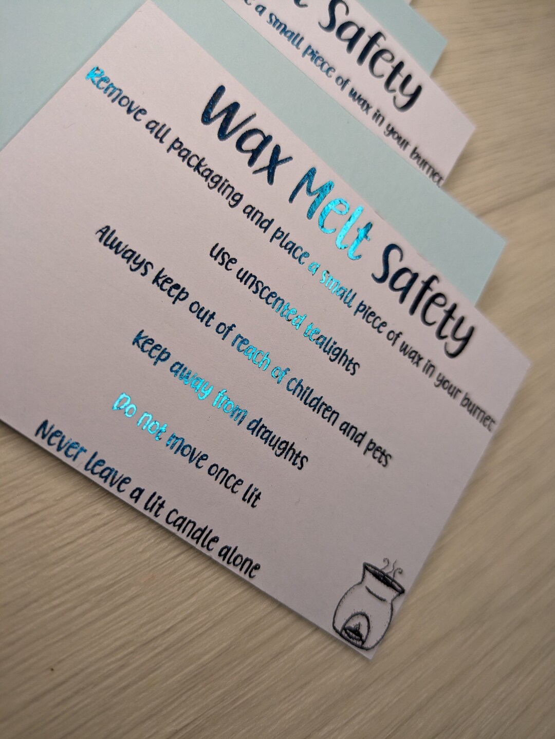 Wax Melt Care Card, Candle Safety Cards X 10, Foil Cards - Etsy