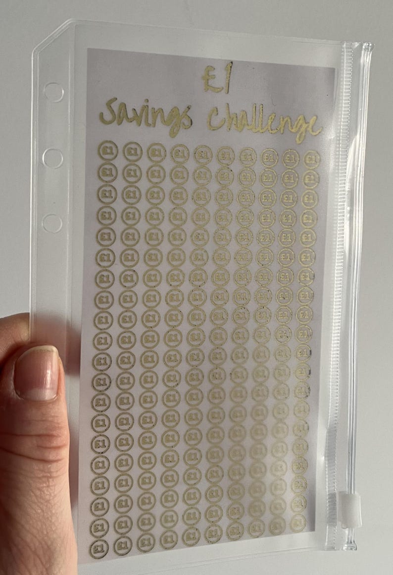 One Pound Savings Challenge Card, Laminated Cash Tracker With Wallet ...
