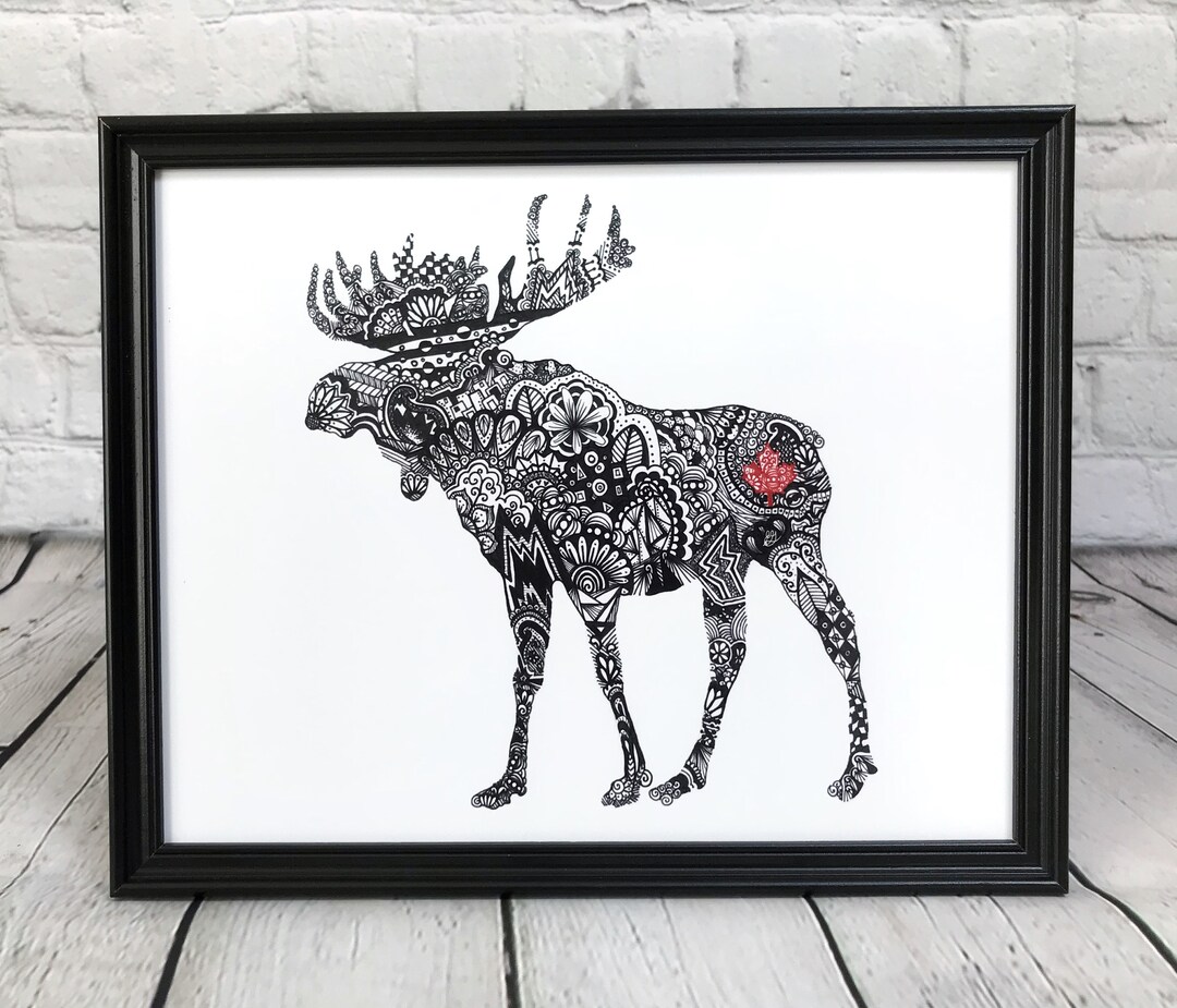 Canada Moose - Maple Leaf - Moose Zentangle - Art Print - Canadian Art ...