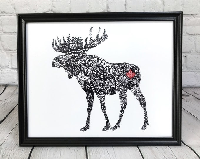 Canada Moose - Maple Leaf - Moose Zentangle - Art Print - Canadian Art ...