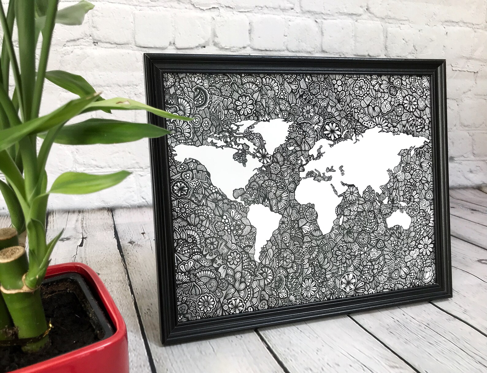 World Map - Zentangle Map - Art Print - Map Artwork - Wall Decor ...
