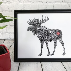 Canada Moose - Maple Leaf - Moose Zentangle - Art Print - Canadian Art ...