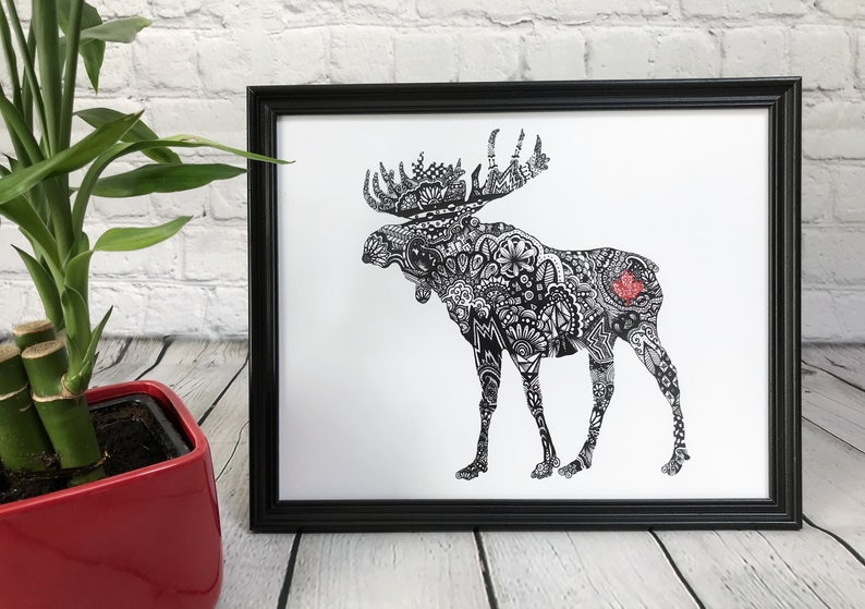 Canada Moose Maple Leaf Moose Zentangle Art Print | Etsy Canada