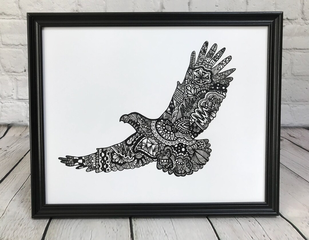 Zentangle Eagle Art - Art Print - Hand Drawn - Bird Artwork - Wall ...
