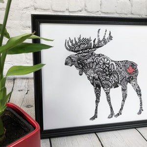Canada Moose - Maple Leaf - Moose Zentangle - Art Print - Canadian Art ...
