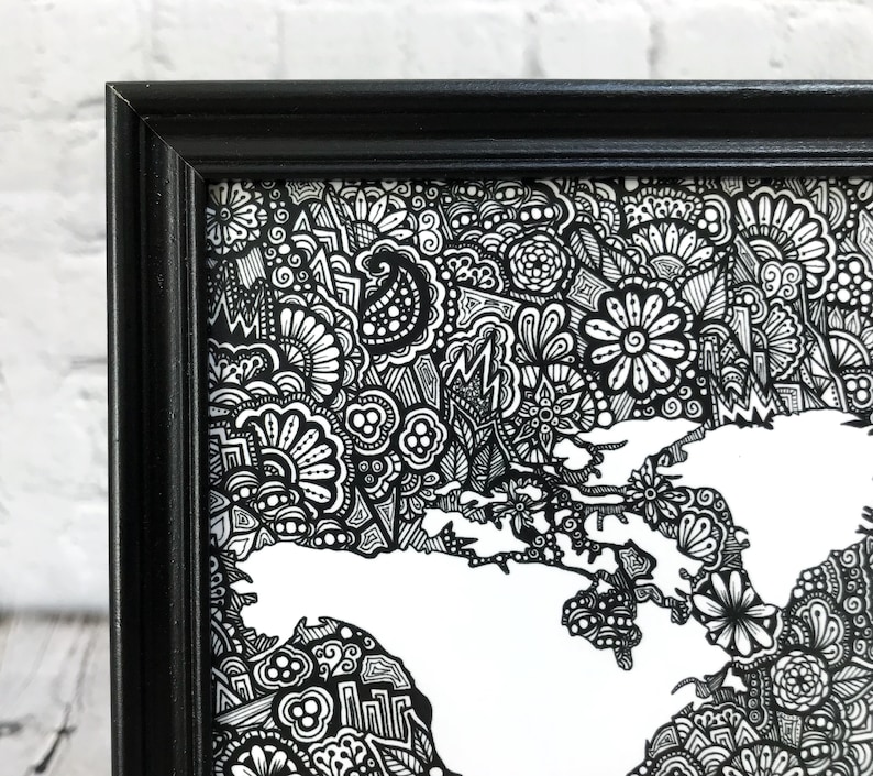 World Map - Zentangle Map - Art Print - Map Artwork - Wall Decor ...