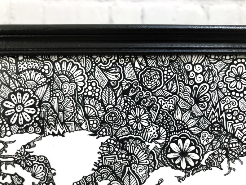 World Map - Zentangle Map - Art Print - Map Artwork - Wall Decor ...
