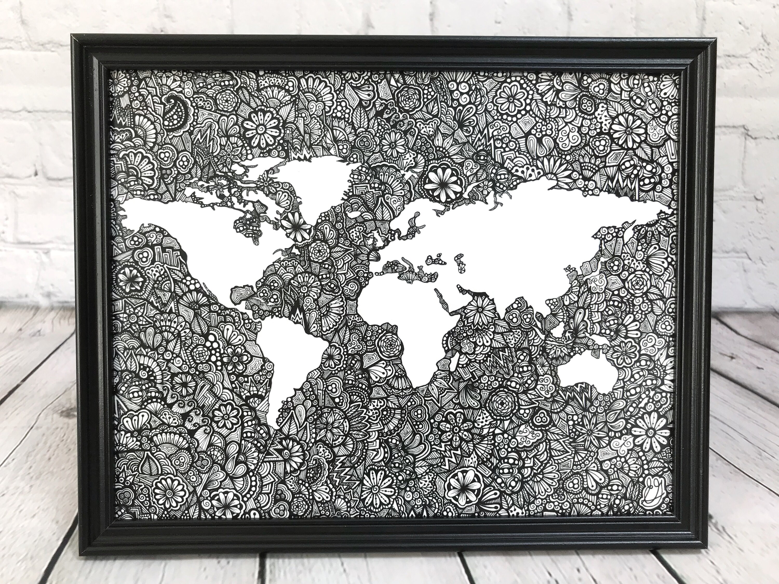 World Map - Zentangle Map - Art Print - Map Artwork - Wall Decor ...