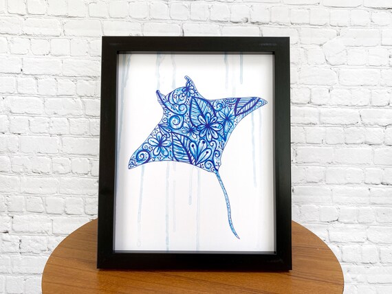 Manta Ray Manta Ray Art Print Blue Manta Ray Ocean Art | Etsy