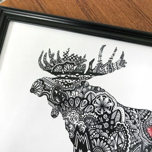 Canada Moose - Maple Leaf - Moose Zentangle - Art Print - Canadian Art ...