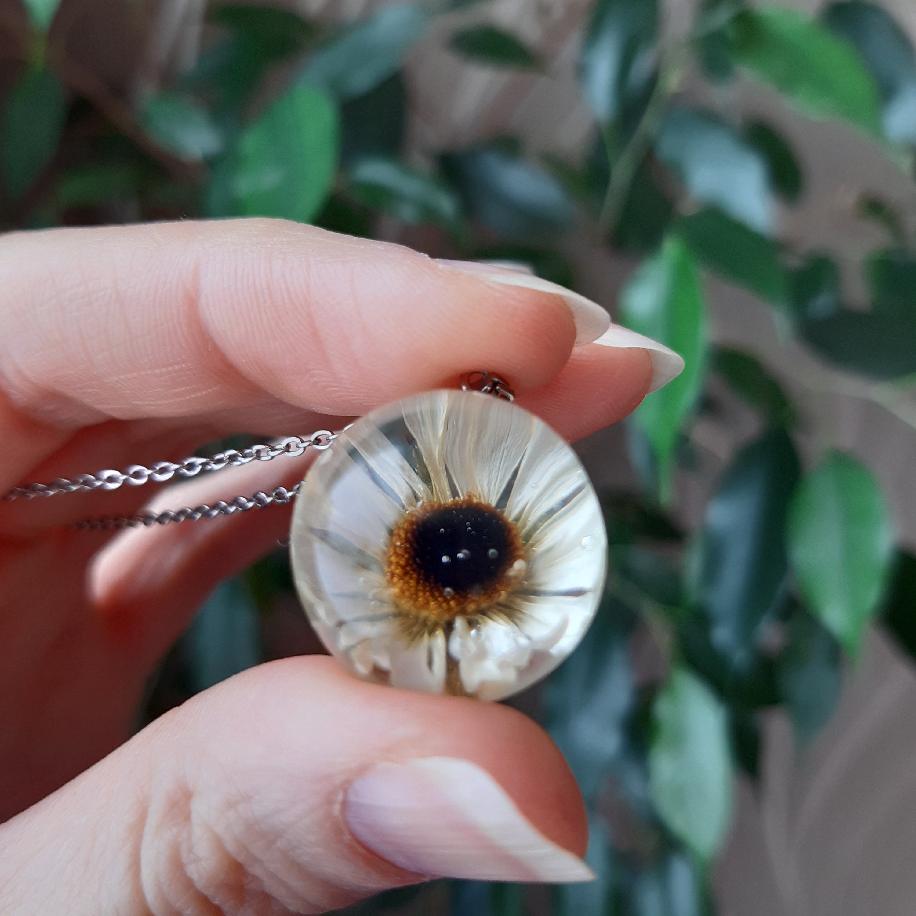 Flower Pendnt Sphere Pendat Gift for Her White Pendant - Etsy