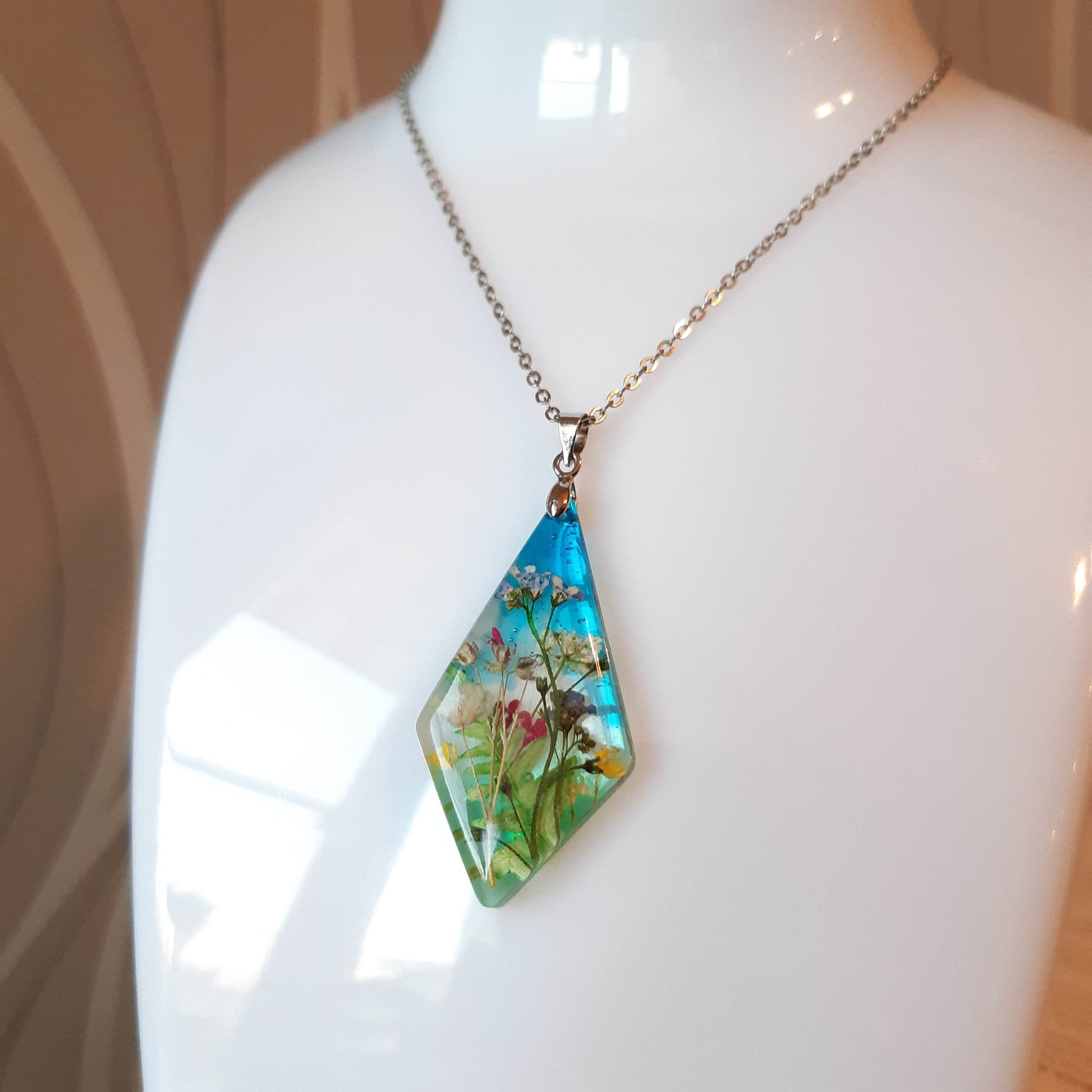 Flower pendant blue pendant flower jewelry something blue | Etsy