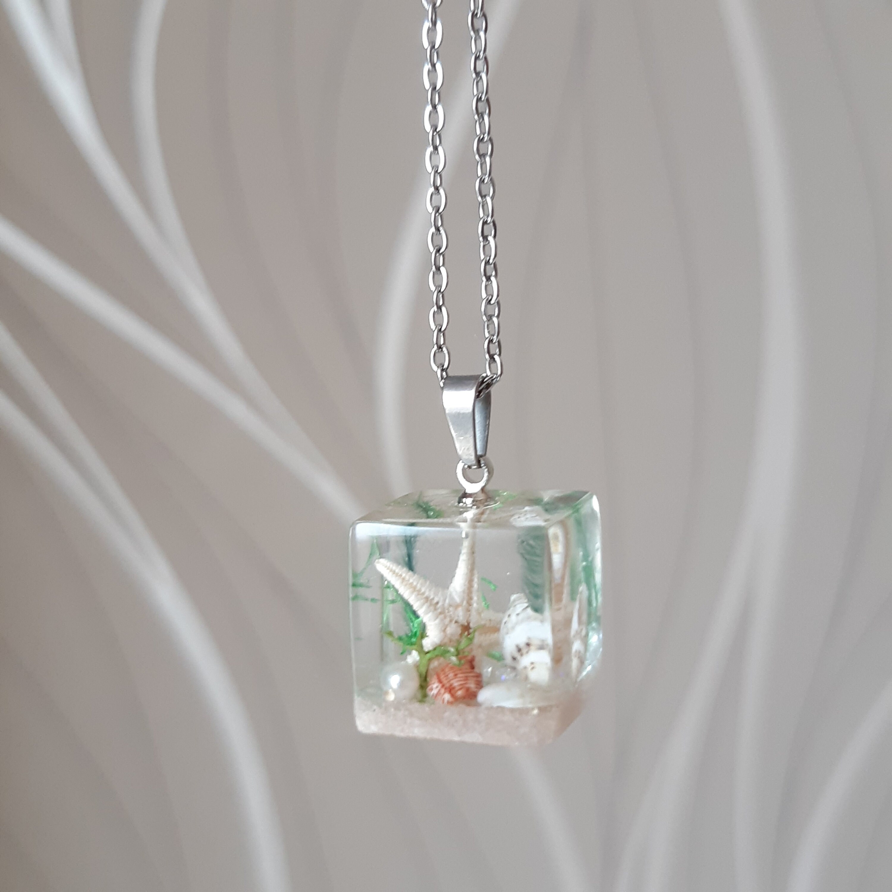Ocean Pendant Cube Pendant Summer Jewelry Starfish Pendant - Etsy