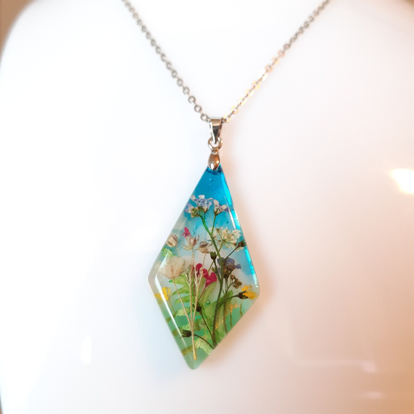 Flower pendant blue pendant flower jewelry something blue | Etsy