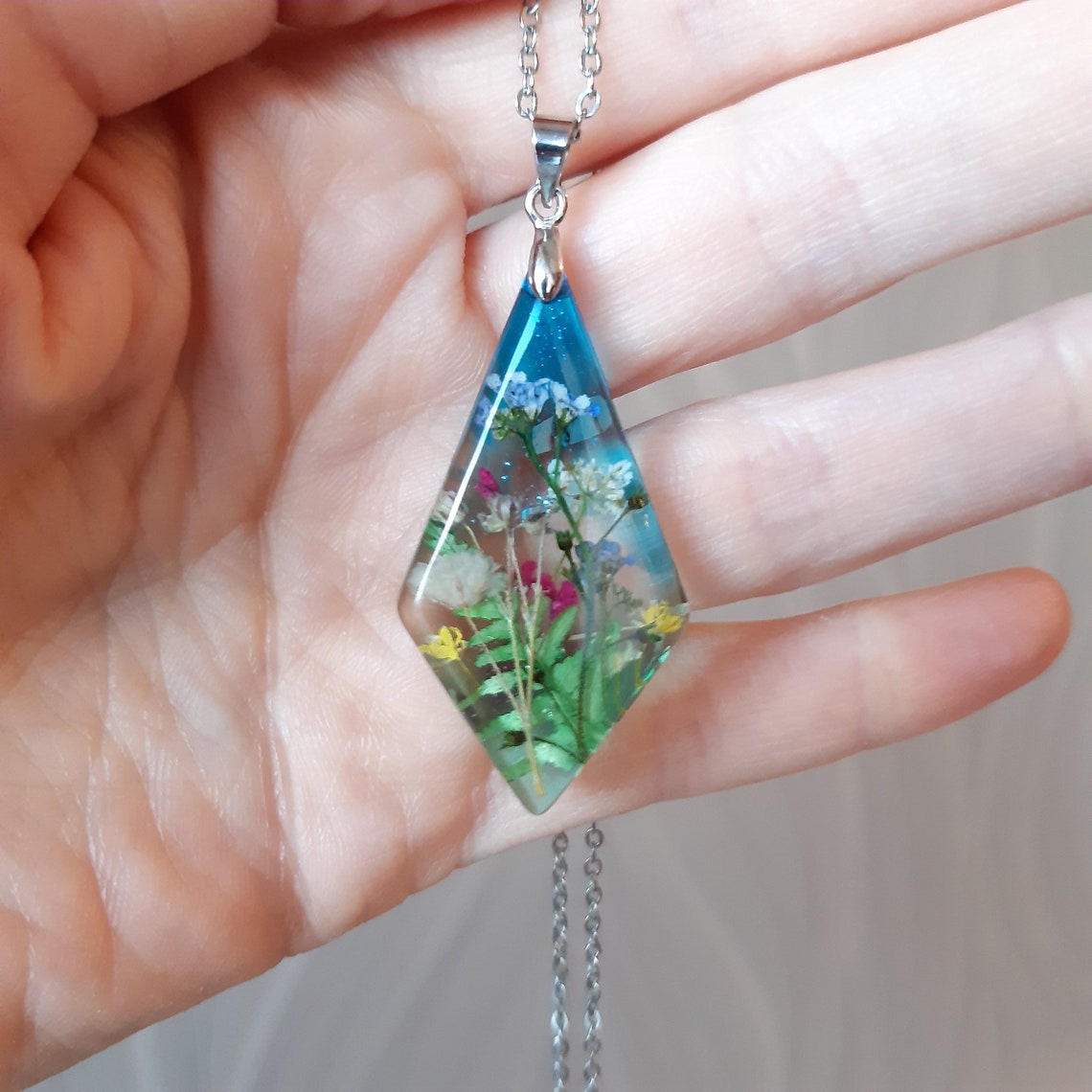 Flower pendant blue pendant flower jewelry something blue | Etsy