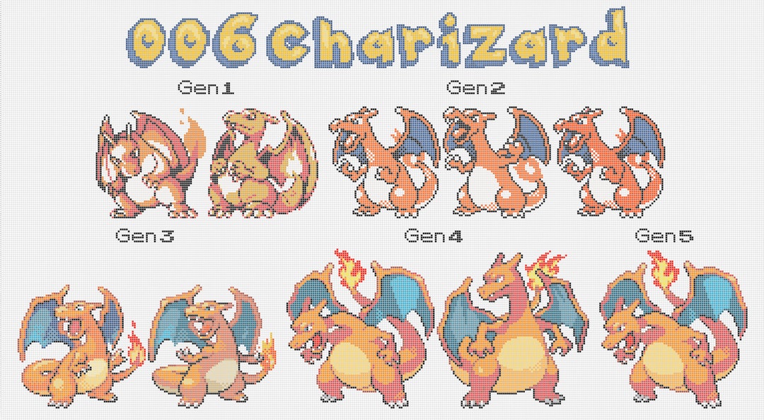 Pokemon Cross Stitch - 006 Charizard Gen 1-5 PDF Download - Etsy