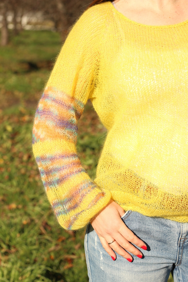 Yellow Mohair Sweater Women off Shoulders Oversized Loose Knitted ...
