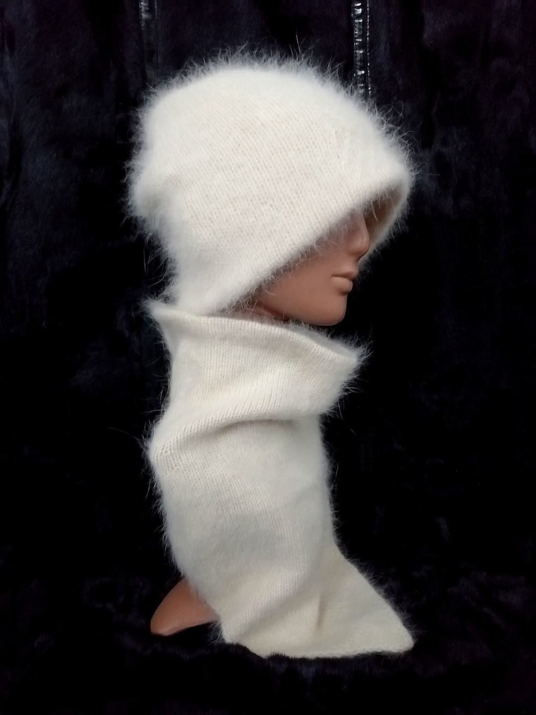 Set Angora Hat and Snood Fluffy Angora Accessory for Women Color in ...