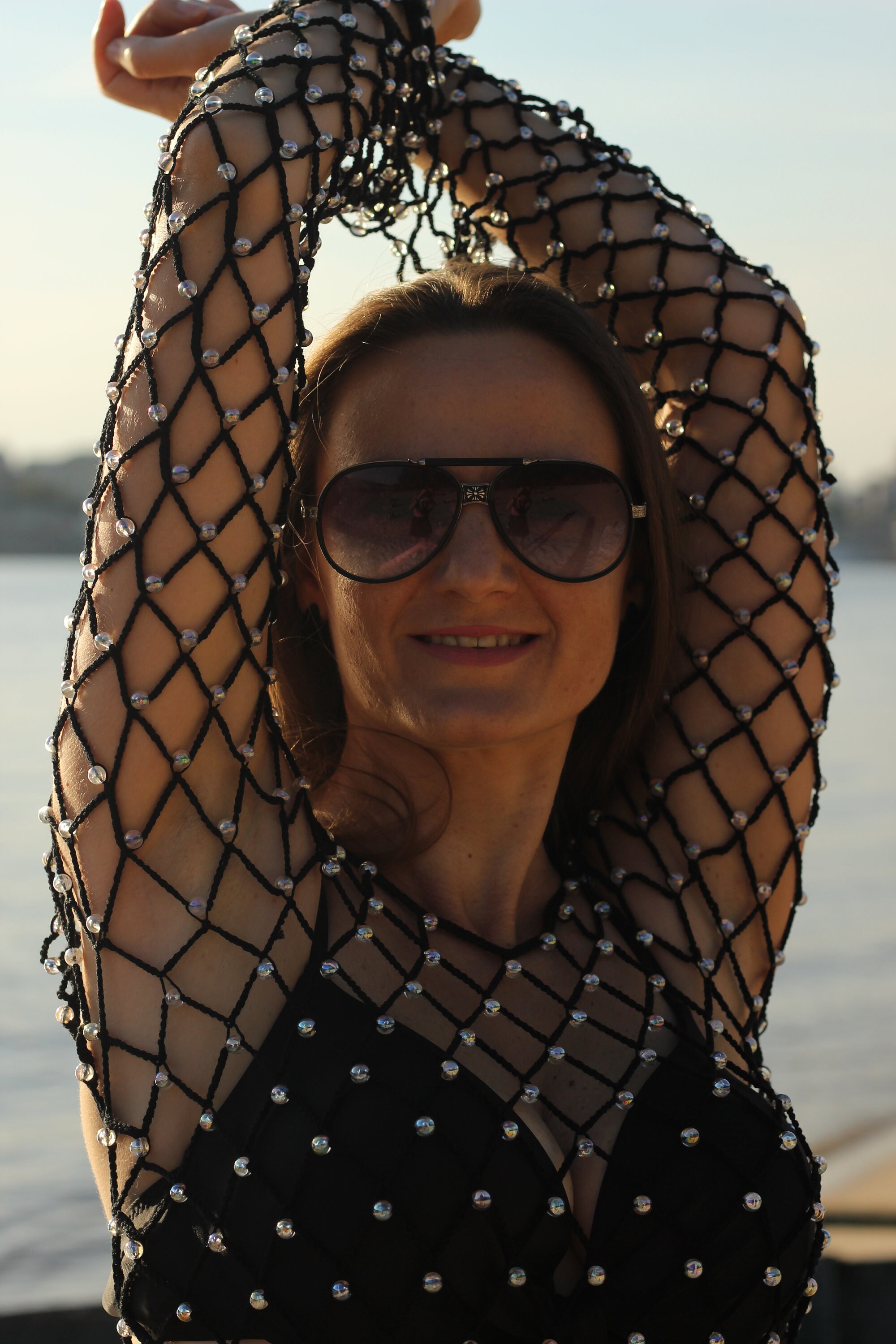 Black Crochet Mesh Dress With Beads Fishnet Swimsuite Cover up ...