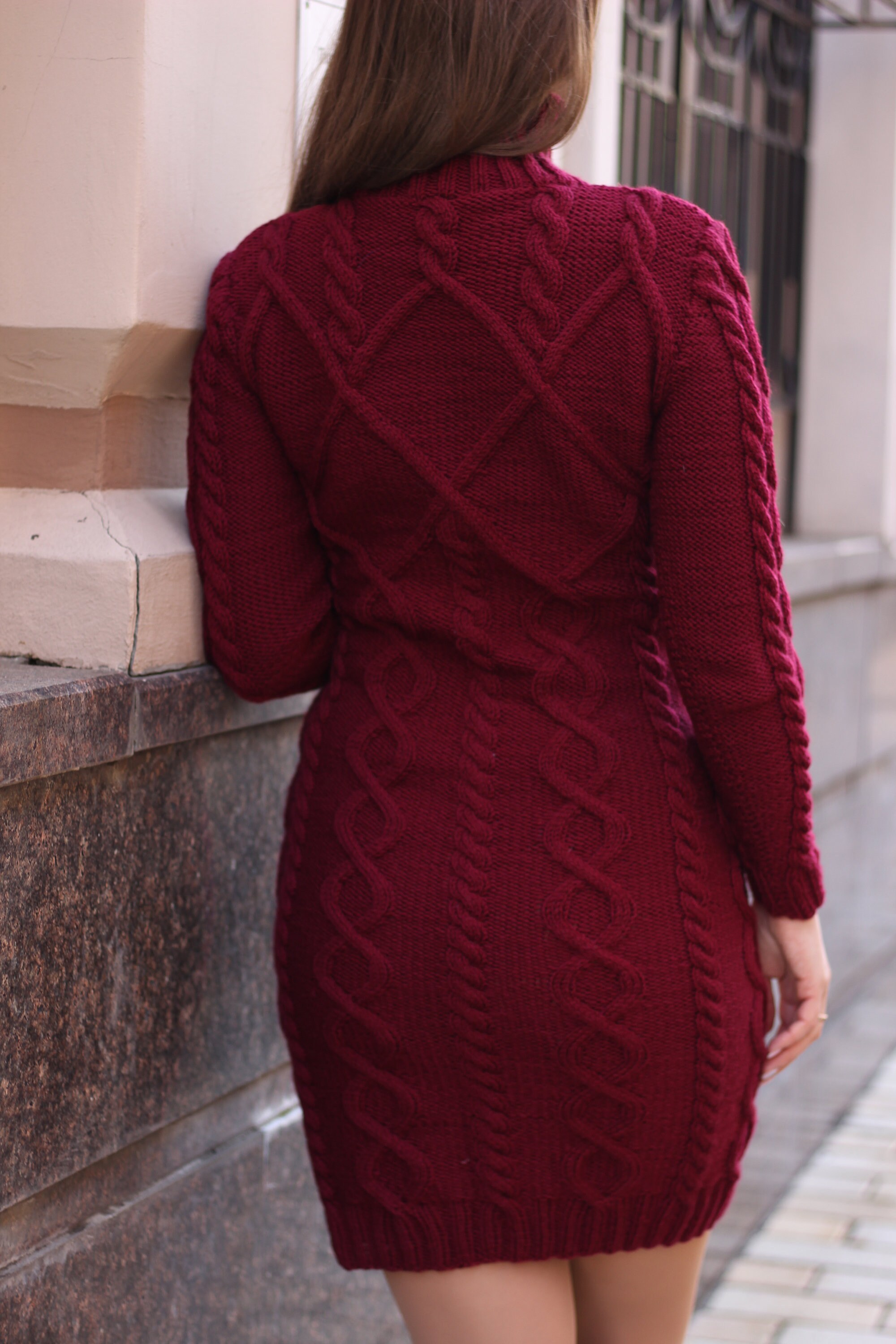 Bordo Knitted Dress With Braids and Arana Winter Elegant Knit Dress ...