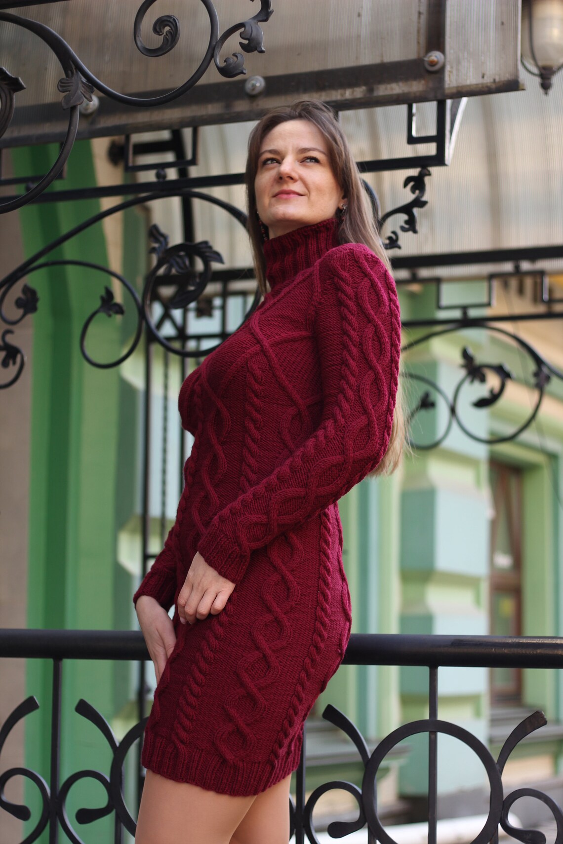 Bordo Knitted Dress With Braids and Arana Winter Elegant Knit - Etsy