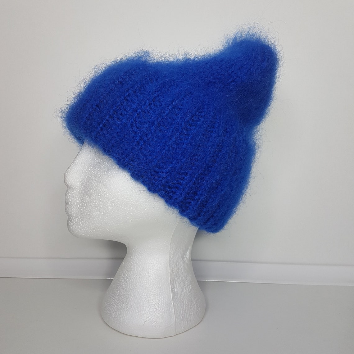 Fluffy Mohair Hat for Women King Blue Fluffy Volumetric Cap Electric ...