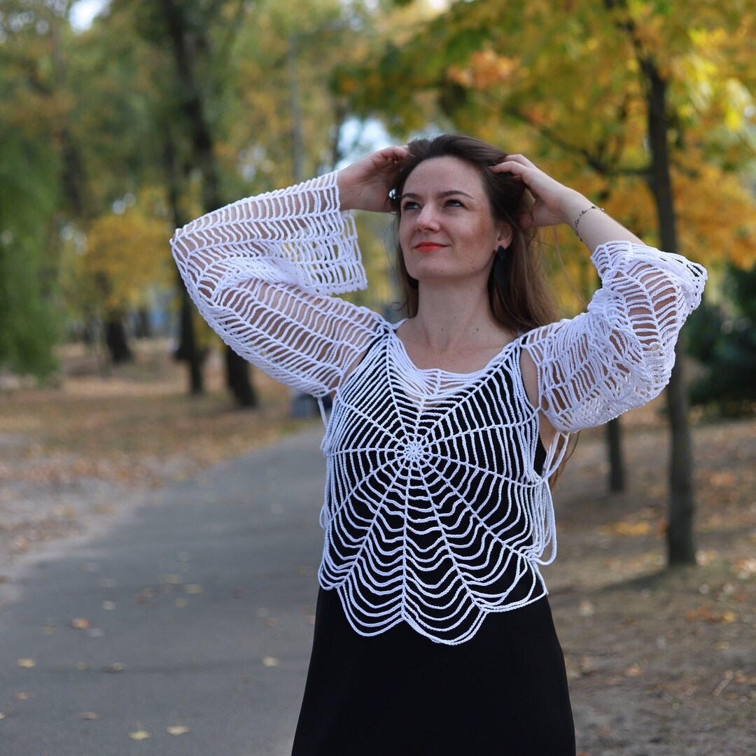 Halloween Crochet Spider Top Halloween Mesh Spider Web Blouse Grunge ...
