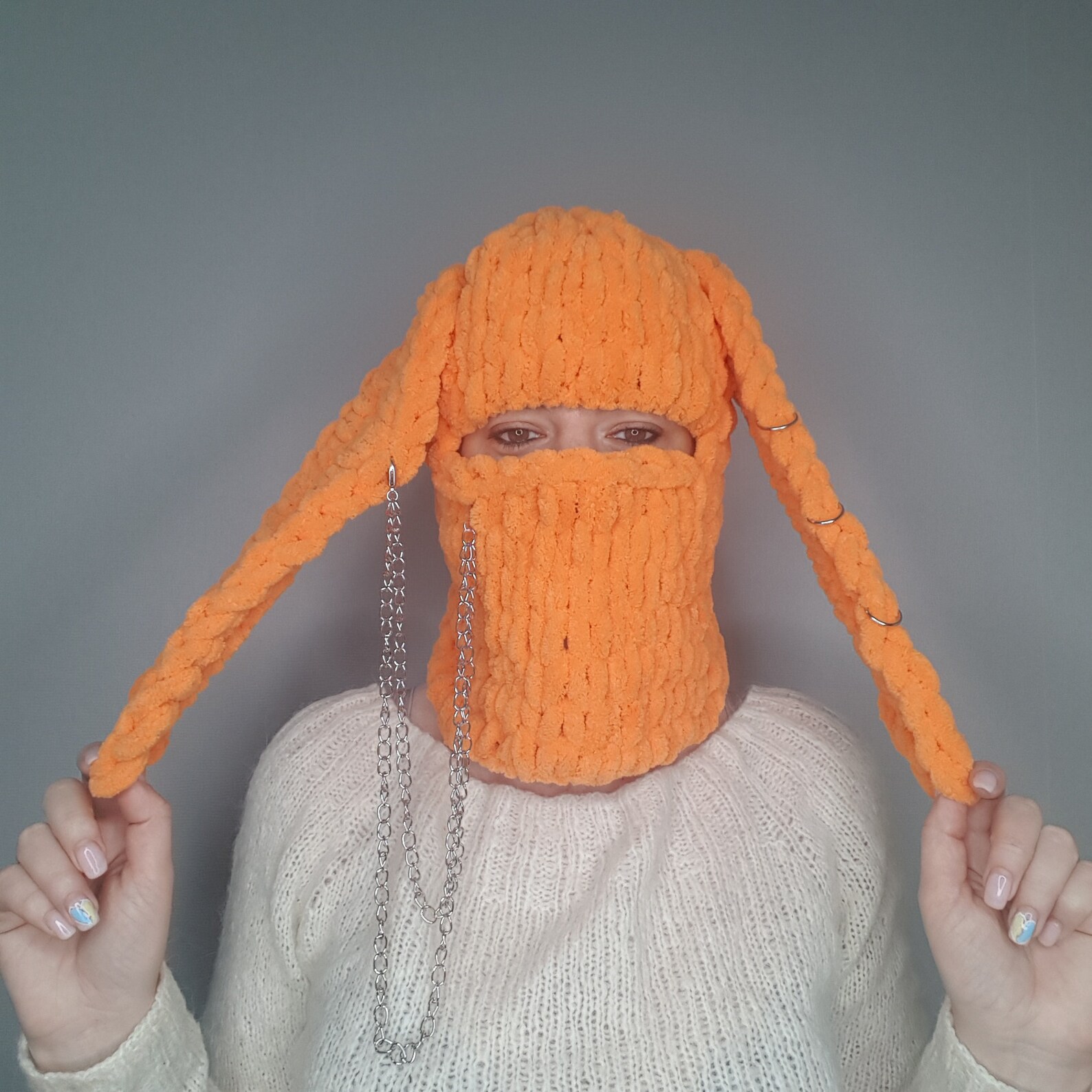 Plush Winter Balaclava With Bunny Ears Orange Plush Balaclava Ski Mask ...
