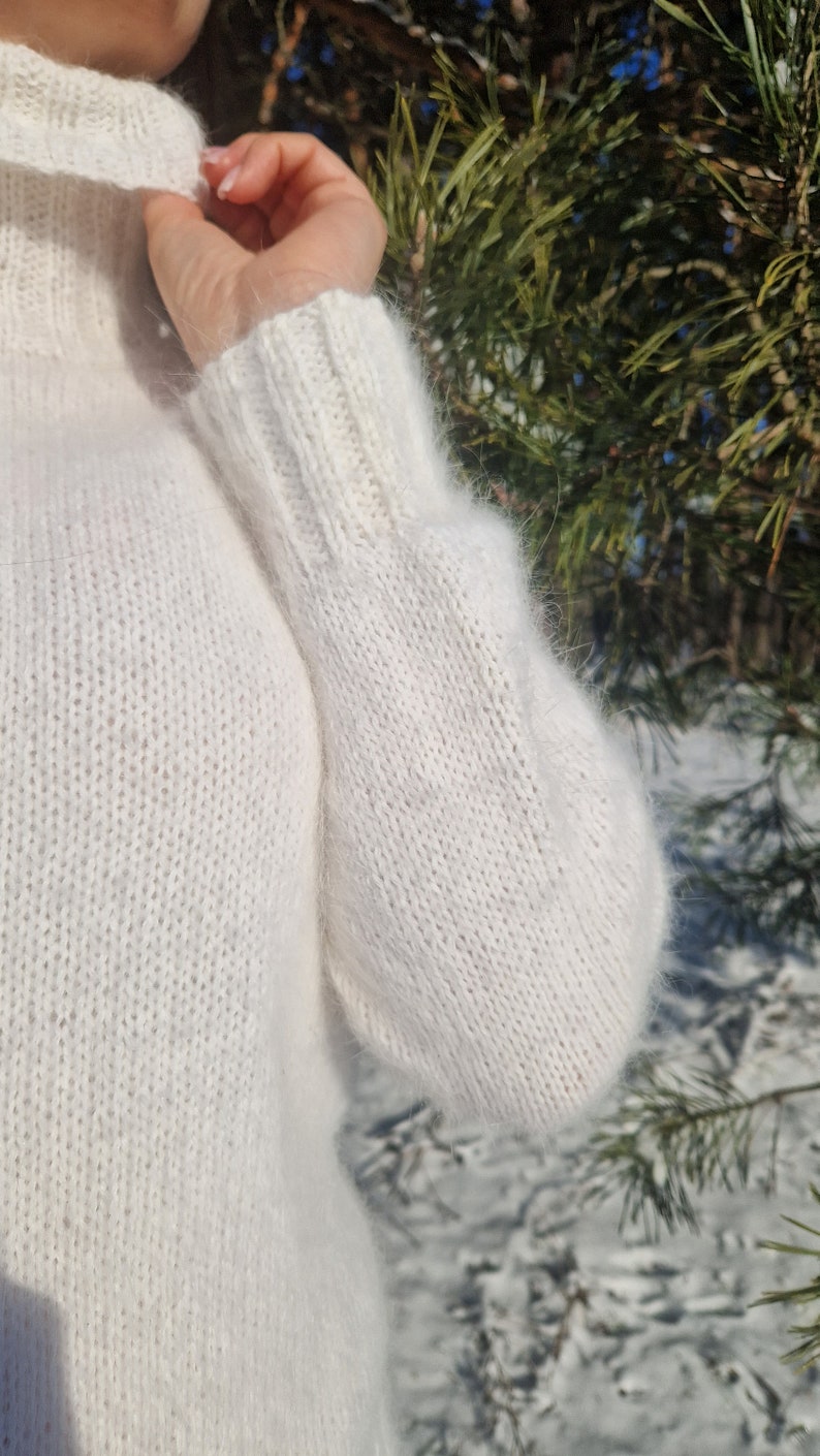 White Knitted Angora Sweater Soft Fluffy Pullover Color Choice Sweater ...