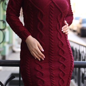 Bordo Knitted Dress With Braids and Arana Winter Elegant Knit Dress ...