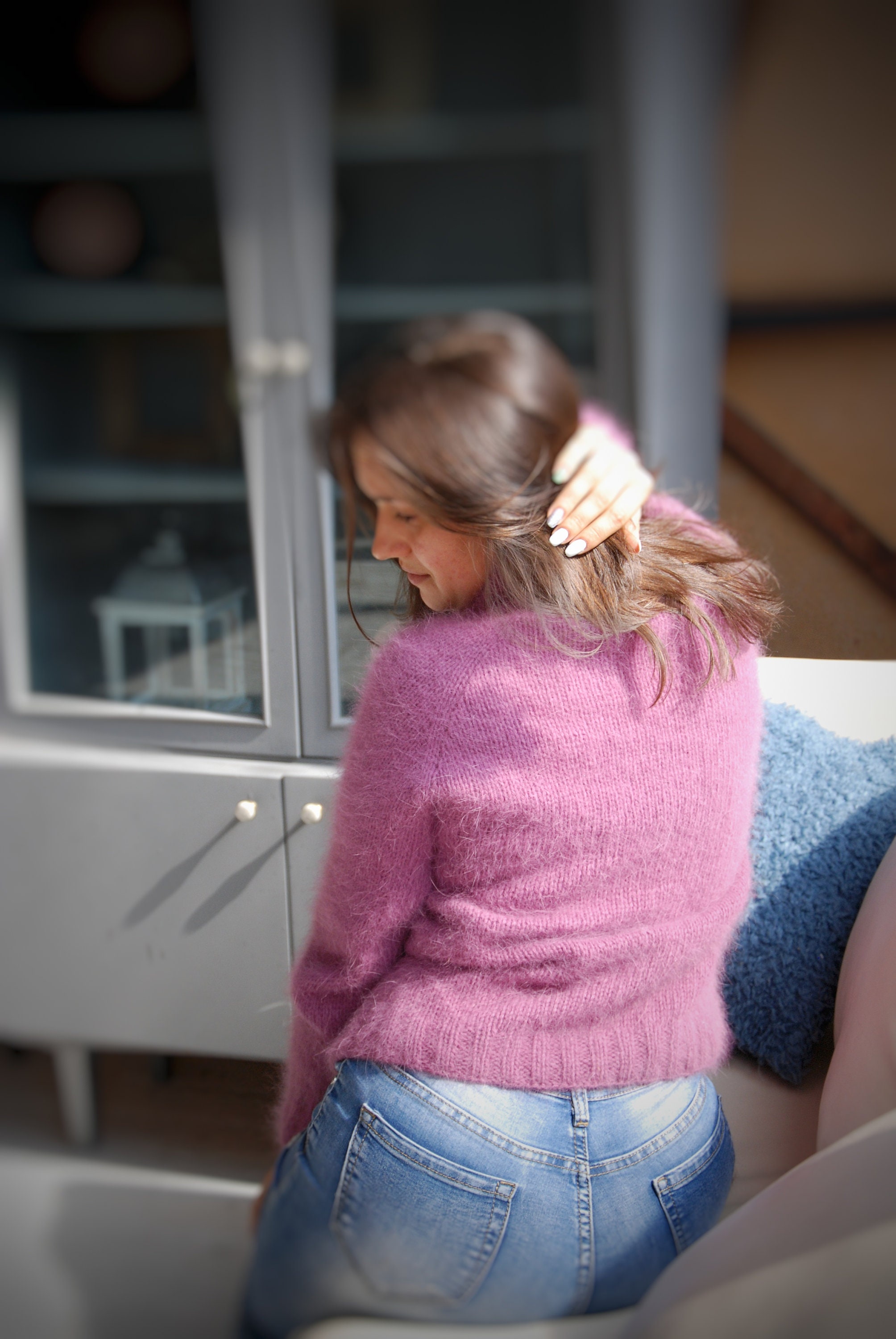 Delicate Knitted Angora Sweater Soft Fluffy Pullover Dark Pink Cropped ...