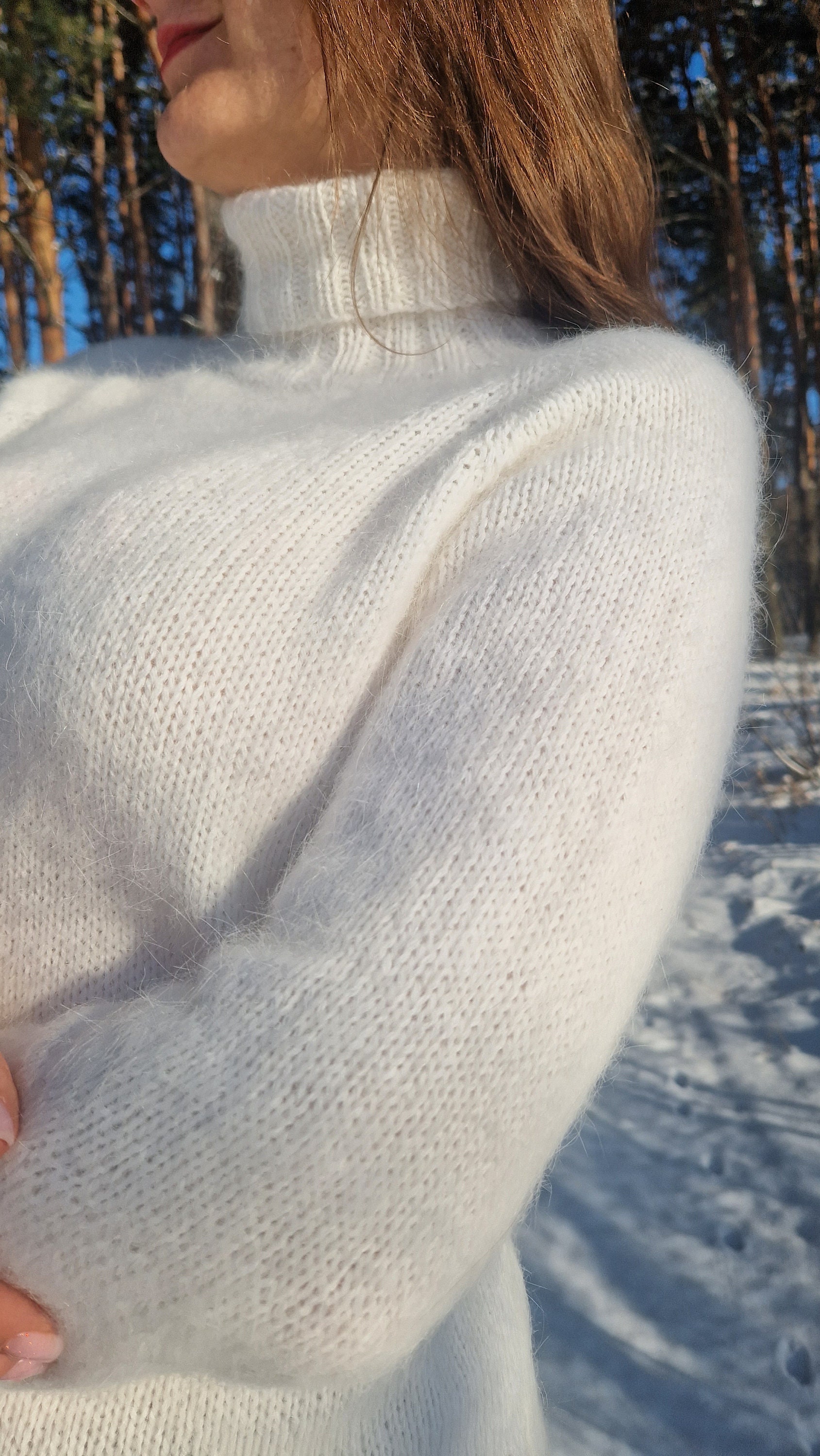 White Knitted Angora Sweater Soft Fluffy Pullover Color Choice Sweater ...