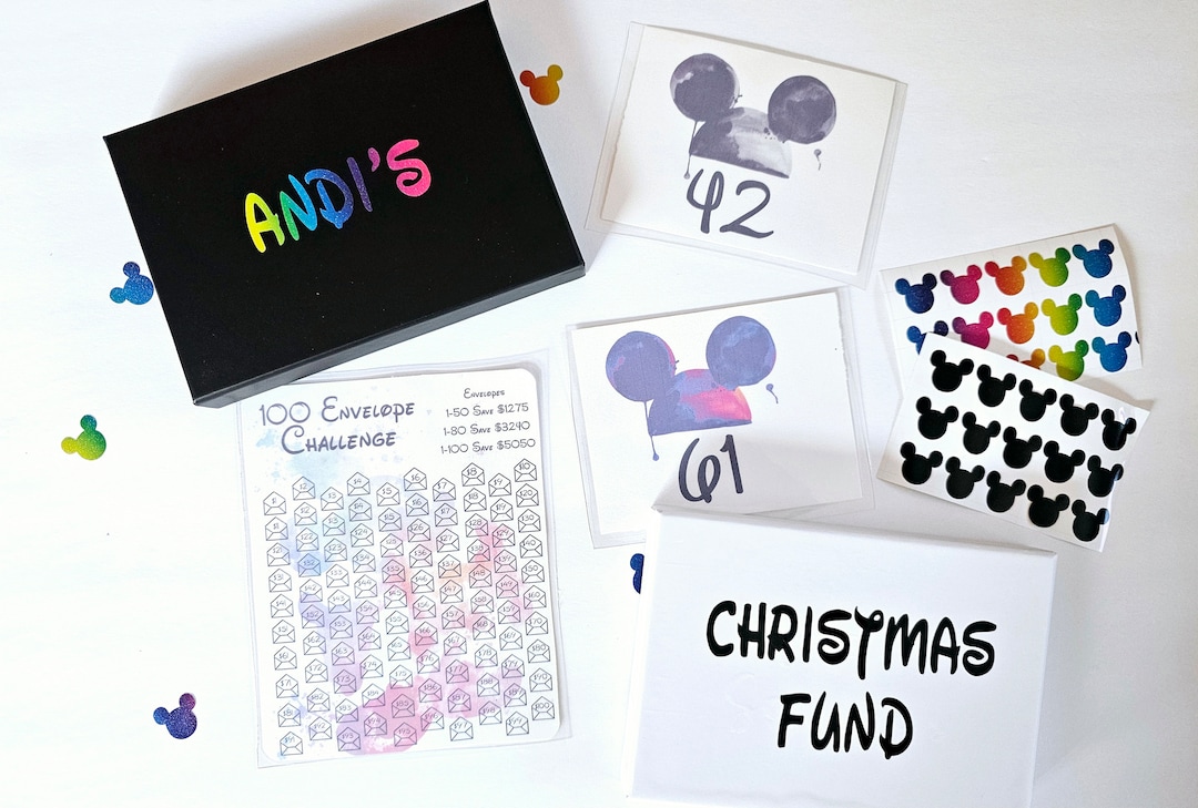 Watercolor Mickey Ears Inspired Numbered Envelope Challenge - Etsy