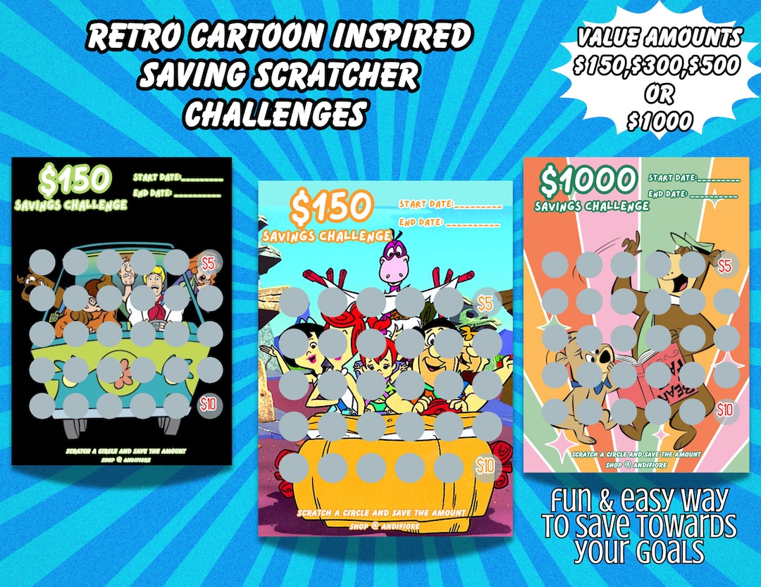 Retro Cartoon Inspired Themed Scratch off Savings Challenge, Scratch ...