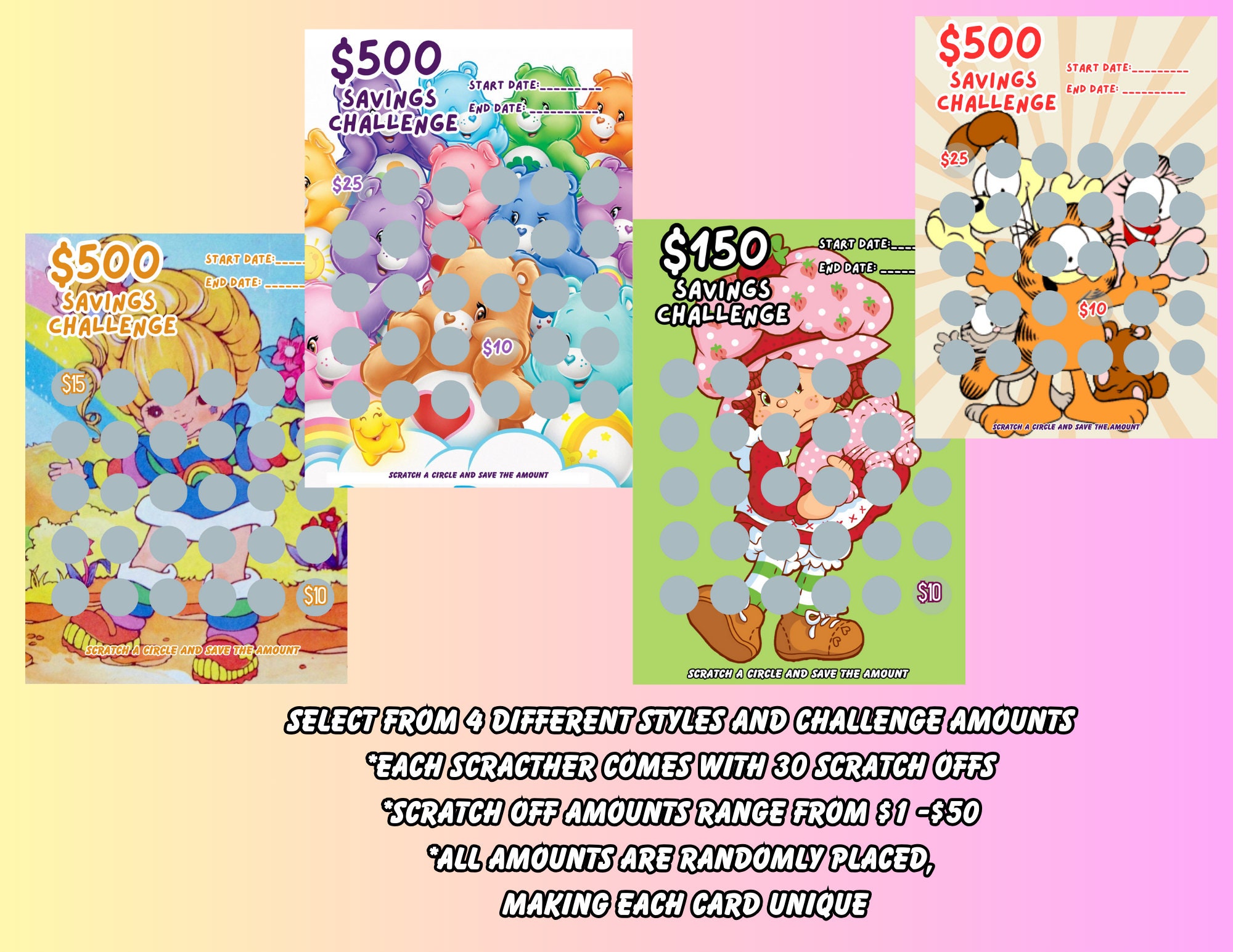 Retro Cartoon Savings Challenge, Scratch off Tracker - Etsy