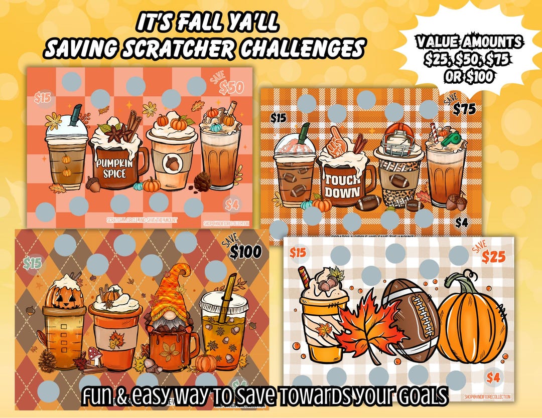 Fall Scratch off Savings Challenge, Coffee Theme, Save 25-100 Dollars ...