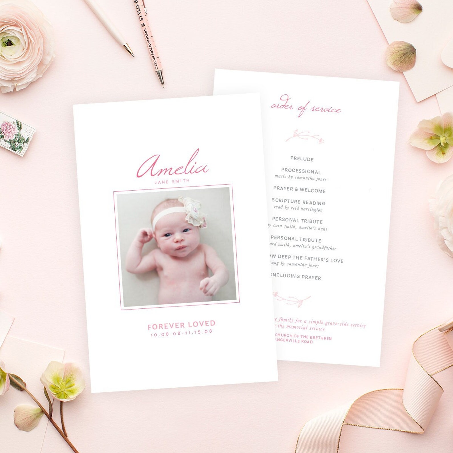 Editable Funeral Service Program Template for Baby or Child • INSTANT ...