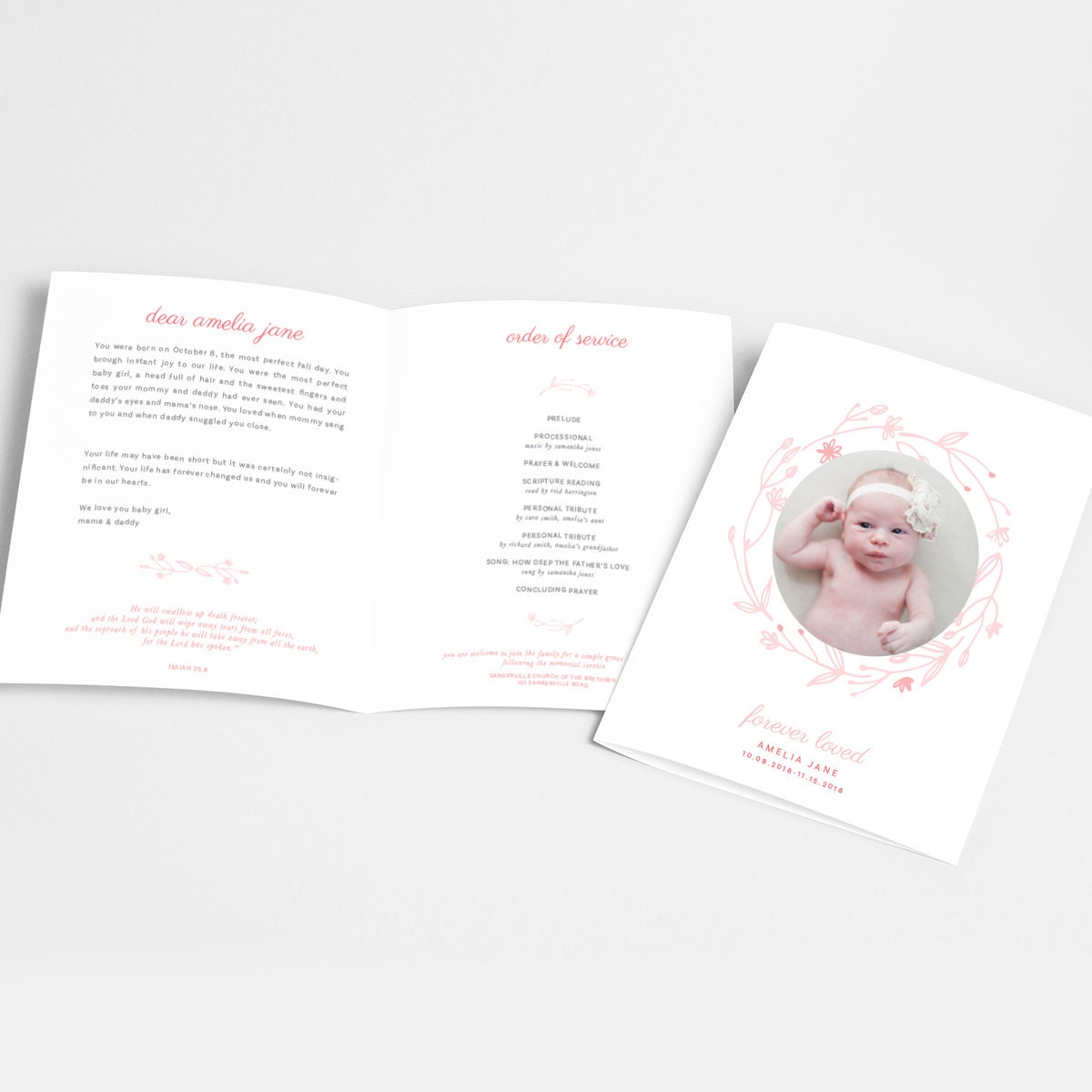Editable Funeral Service Program Template for Baby or Child • INSTANT ...