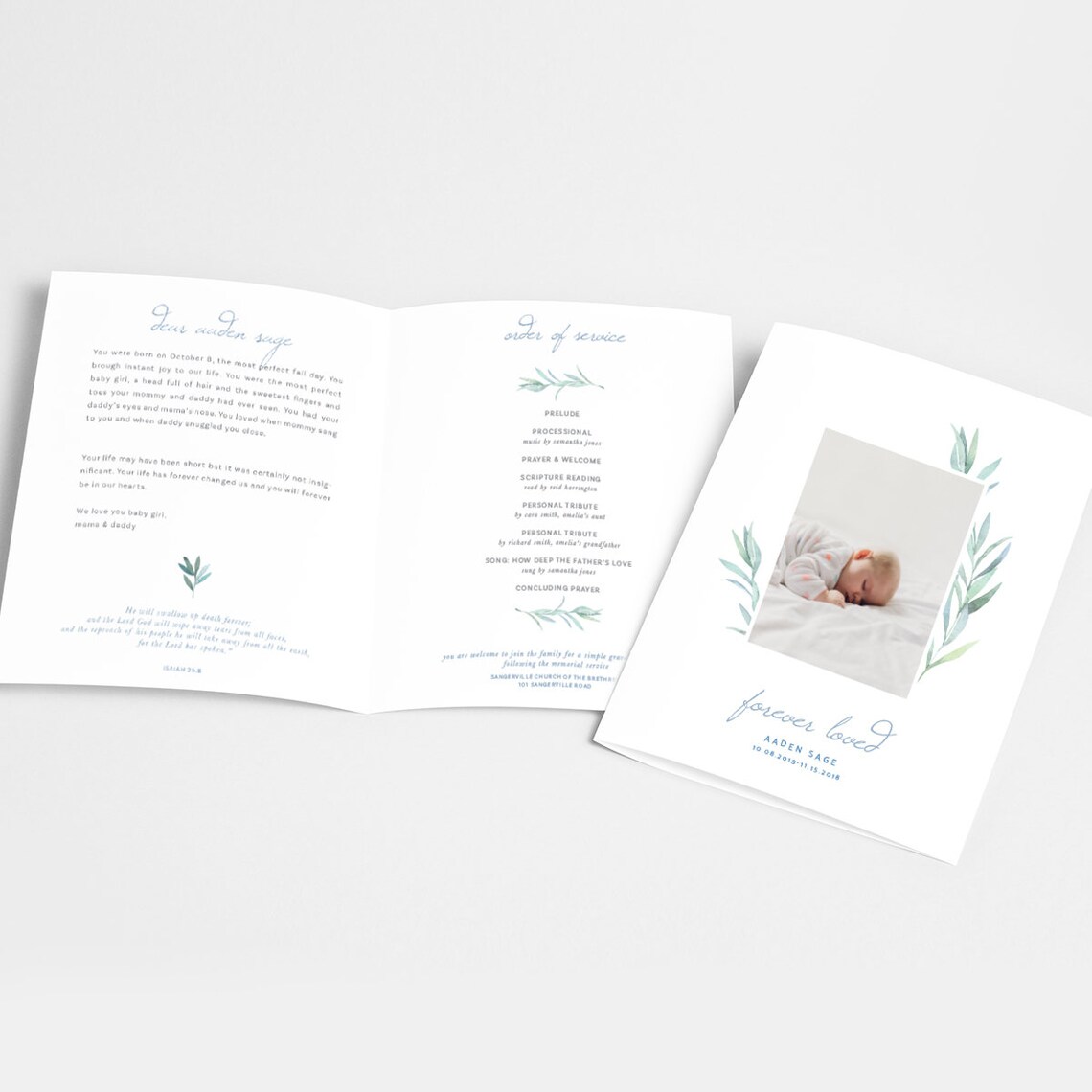 Editable Funeral Service Program Template for Baby or Child • INSTANT ...