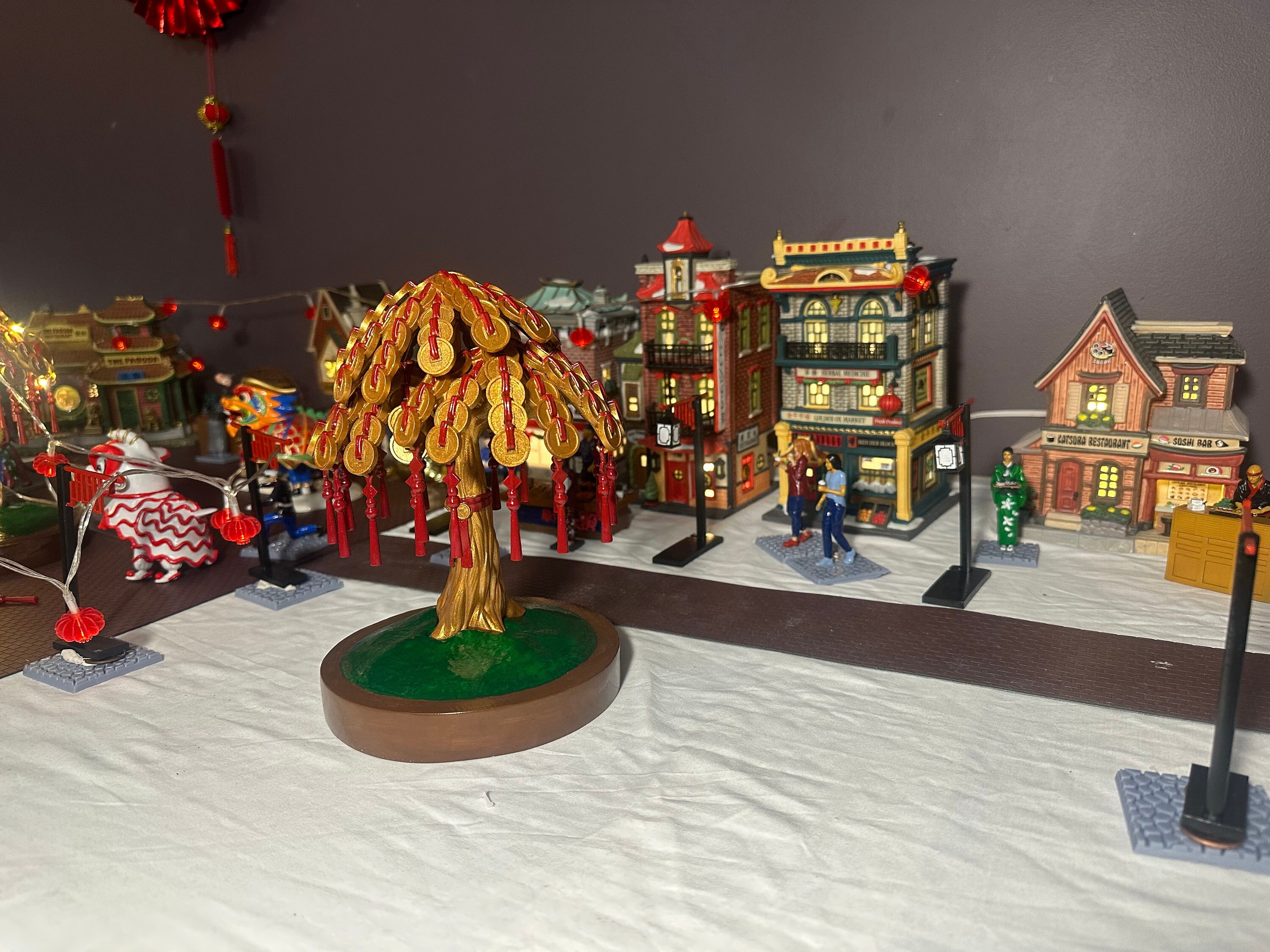 Painted Christmas Village Chinese Coin Tree Perfect for Department 56 ...