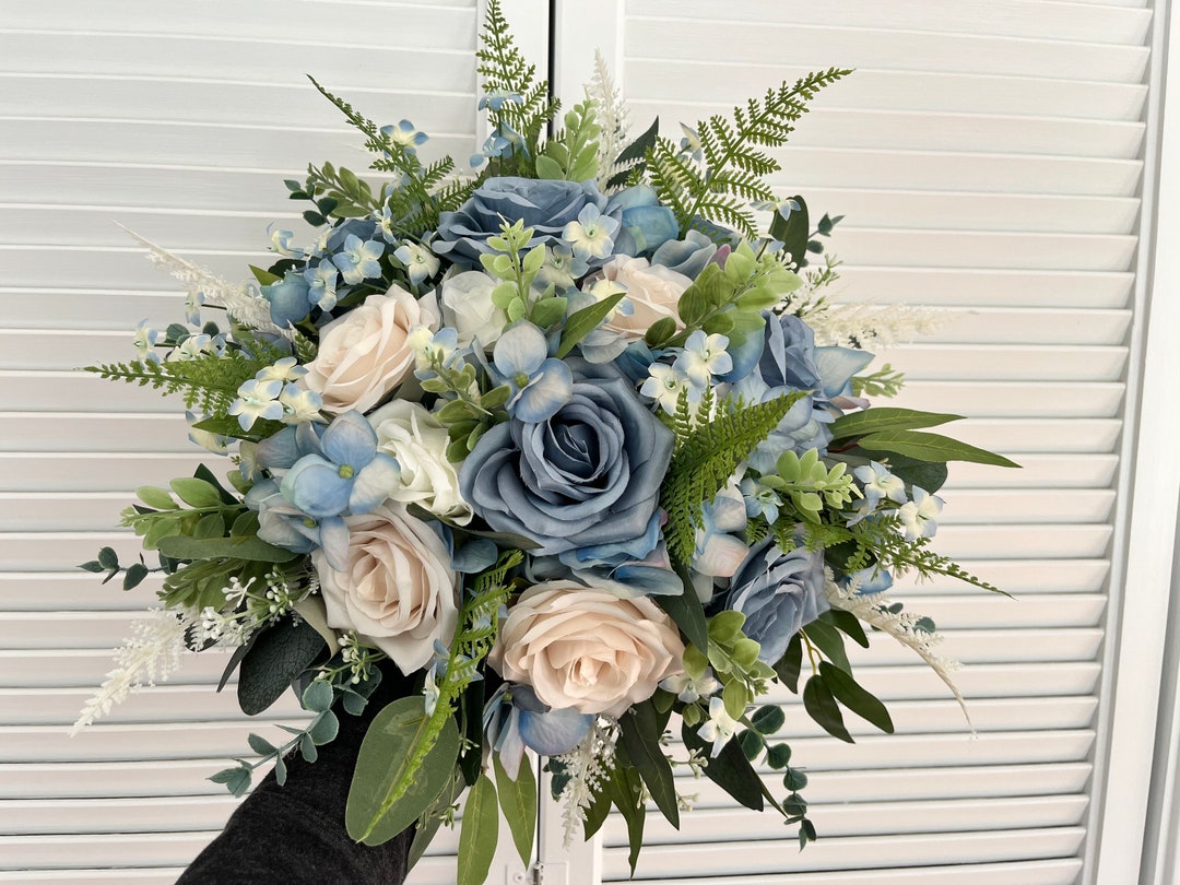 Dusty Blue Bridal Bouquet Wedding Bouquet Boho Bridal - Etsy