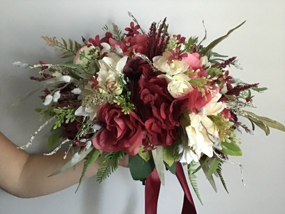 Burgundy Ivory and Rose Gold Bridal Bouquet With Dahlias - Etsy