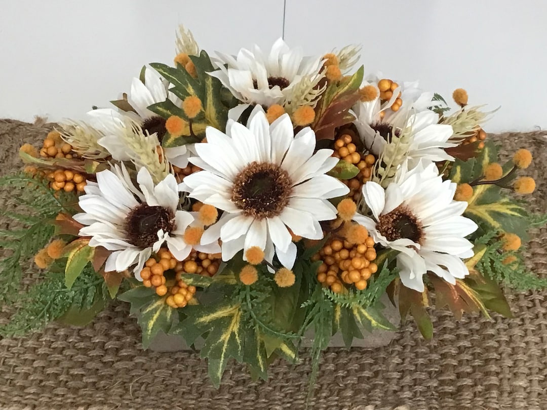 Fall Table Arrangement, Fall Centerpiece, Sunflower Arrangement, Cream ...